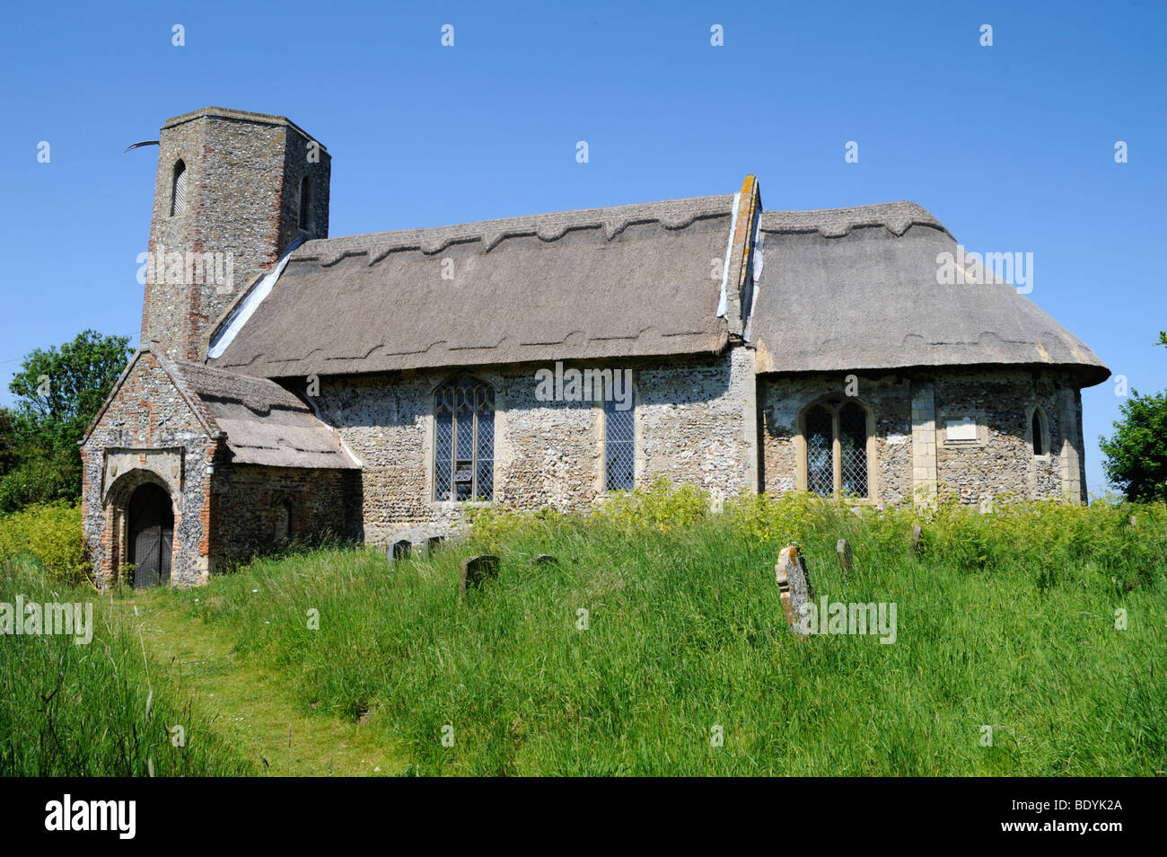 St Gregory ,thatched,round tower,church,Heckingham,Norfolk,East Anglia ...