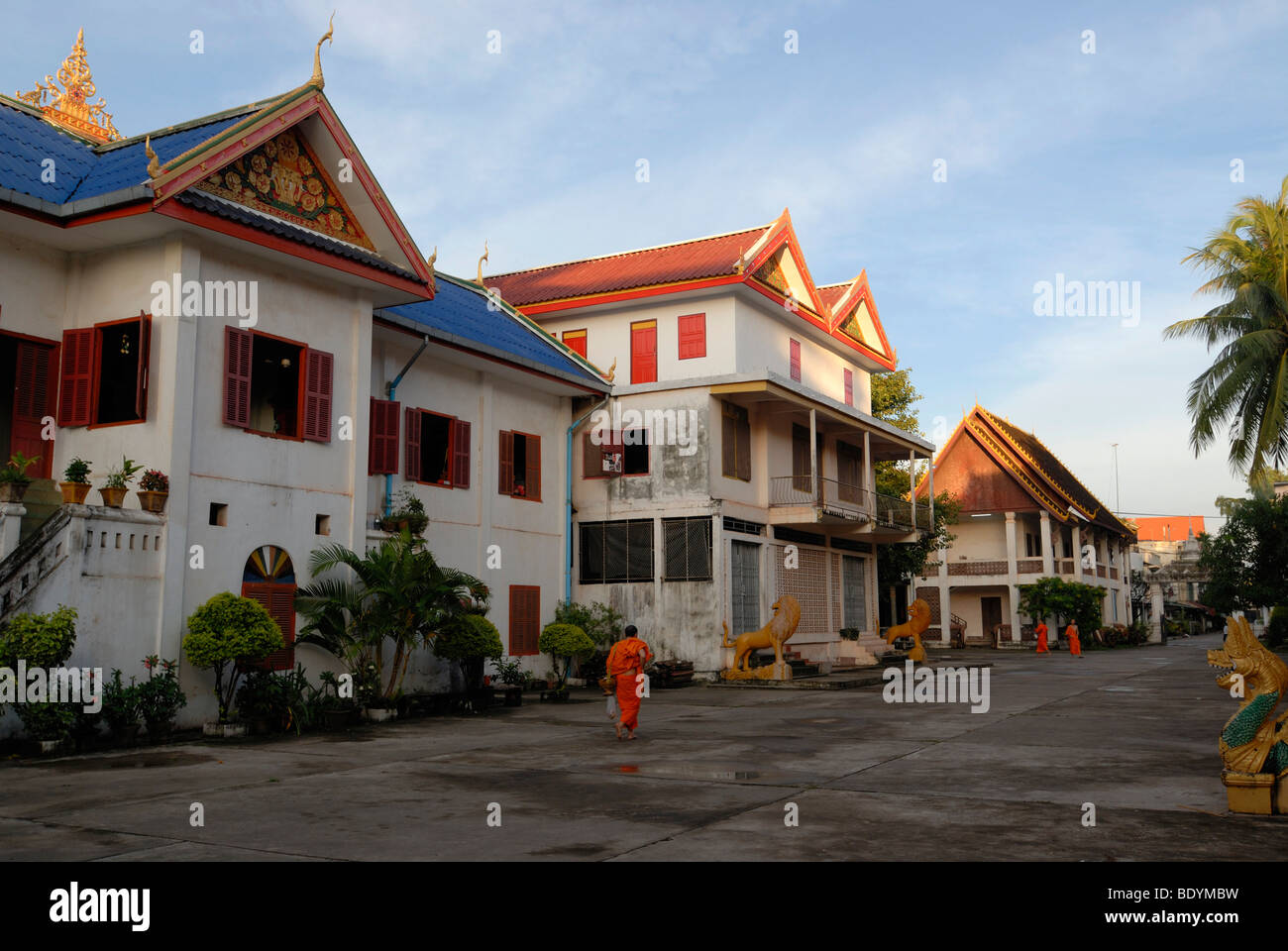 Monastery in Vientiane with a Lao monk, Vientiane, Laos, Southeast Asia ...