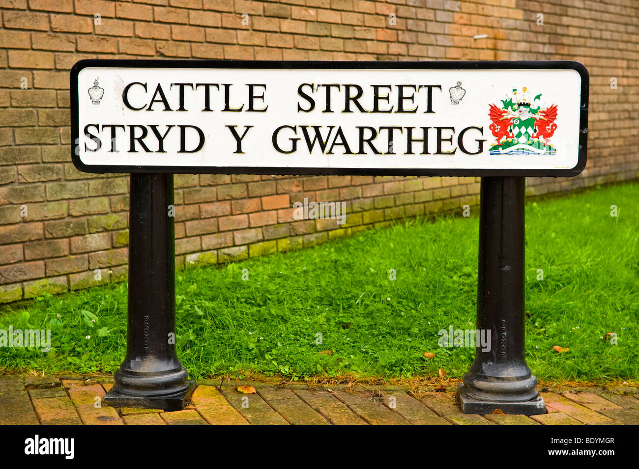 CATTLE STREET bilingual ENGLISH WELSH language street sign at Neath ...
