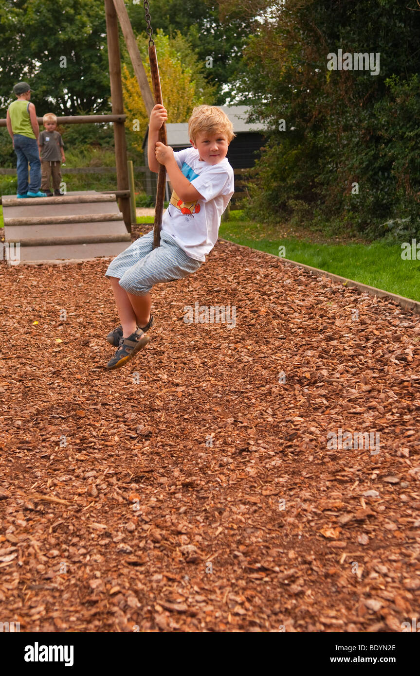 A young boy on a zip slide at Gressenhall museum of rural life in North ...