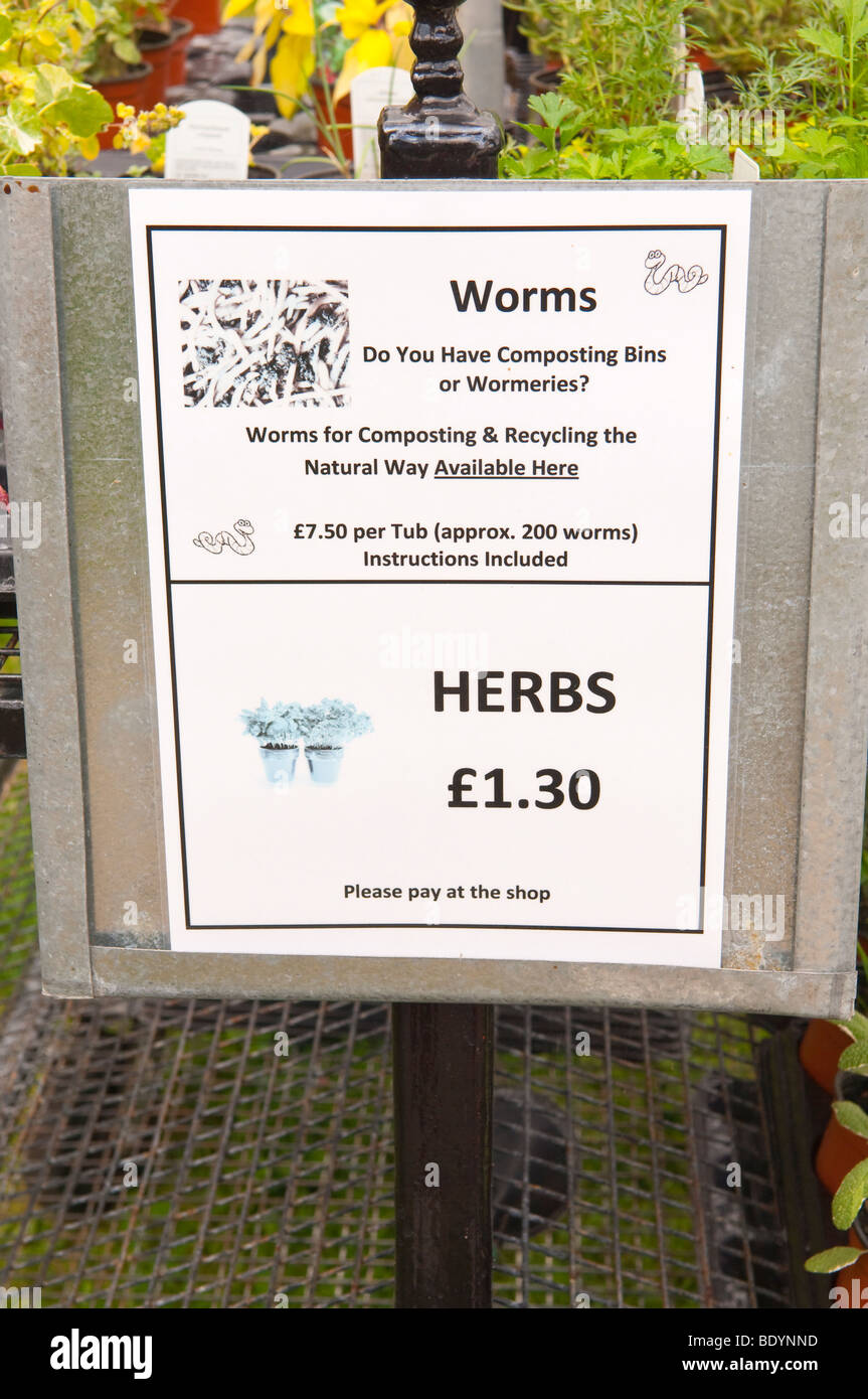 A sign advertising worms for wormeries at Gressenhall museum of rural ...