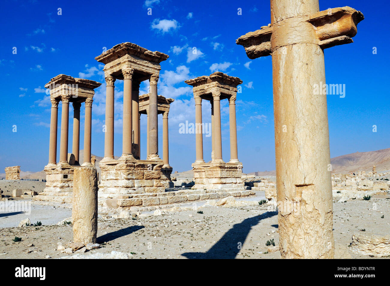 Tetra pylon in the ruins of the Palmyra archeological site, Tadmur ...