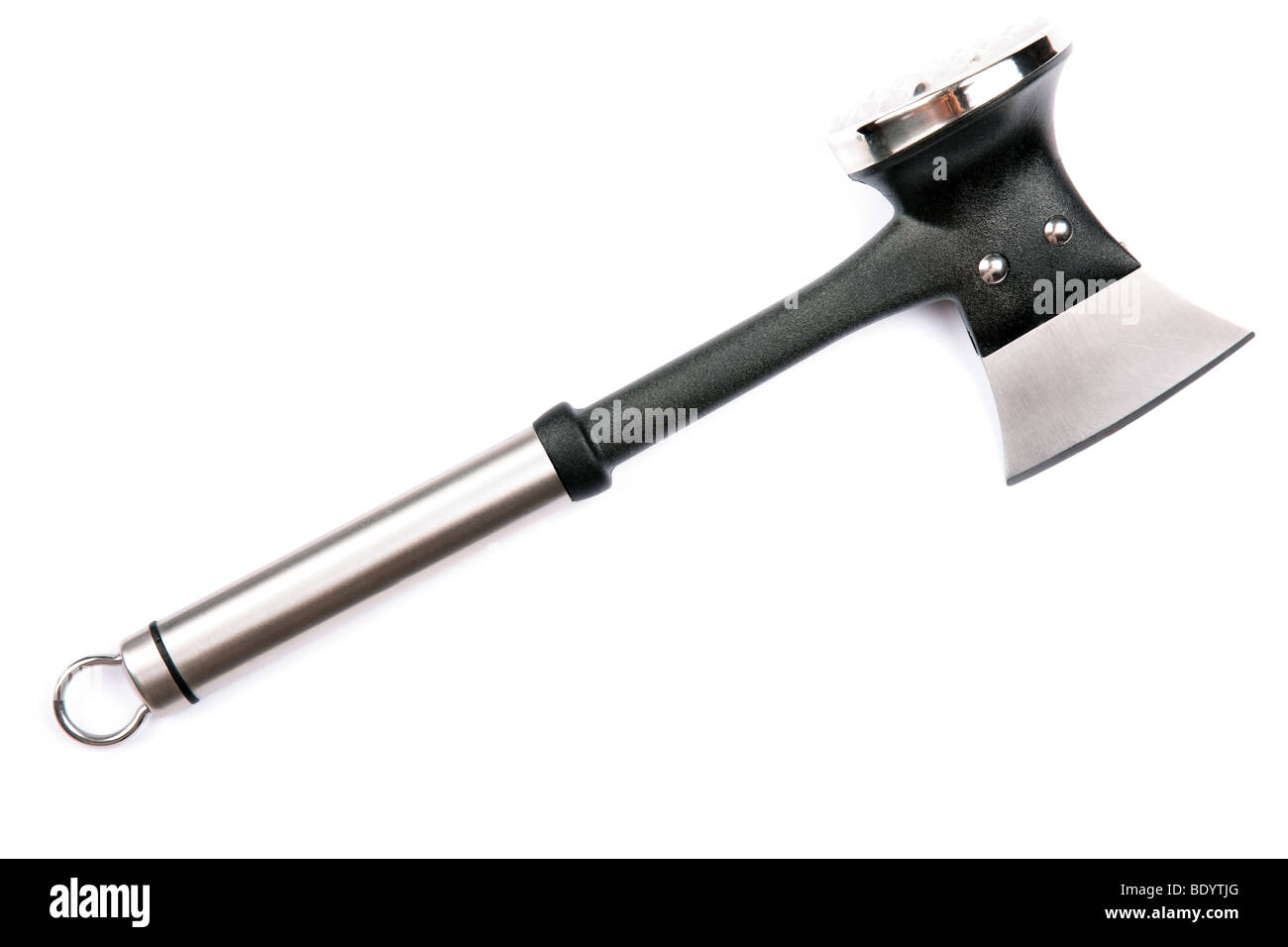 Chopping ax made of steek and black rubber isolated on white background ...