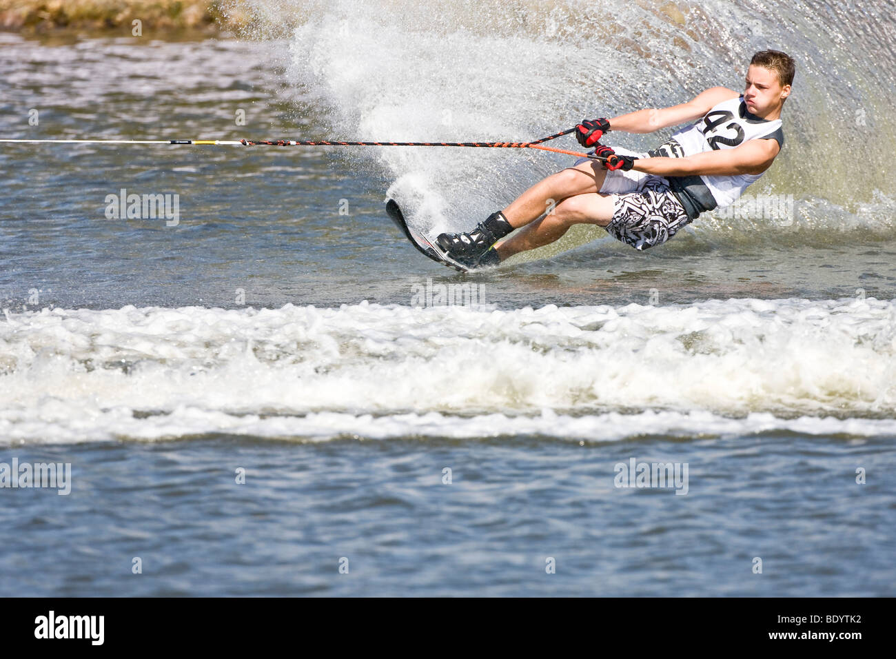 Victor Soerensen, Denmark, high speed slalom waterskier Stock Photo - Alamy