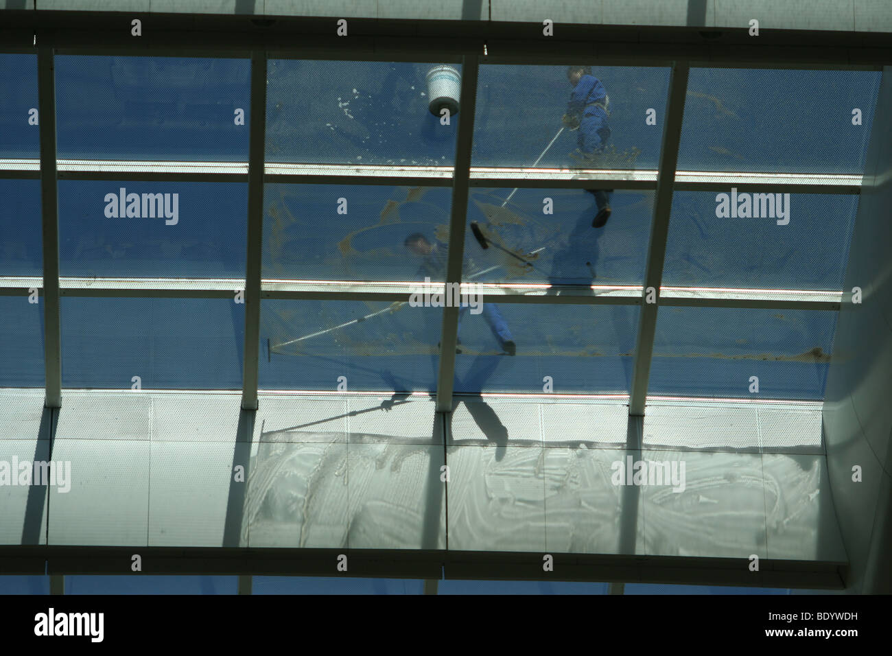 Window cleaners on Beijing South Railway Station glazed roof Stock ...