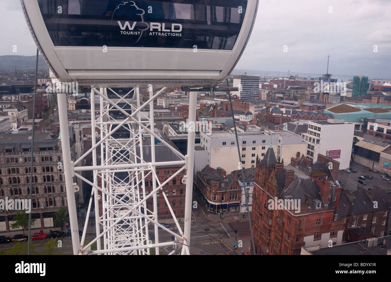The Belfast Eye wheel tourist attraction ride - view from a capsule ...