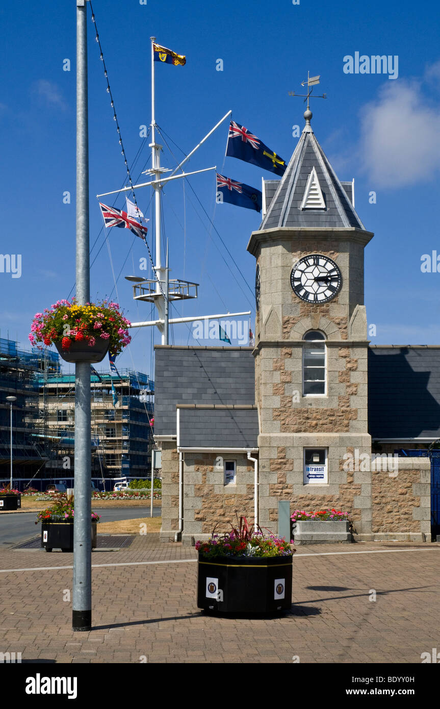dh ST PETER PORT GUERNSEY Weighbridge clock tower building and mast on ...