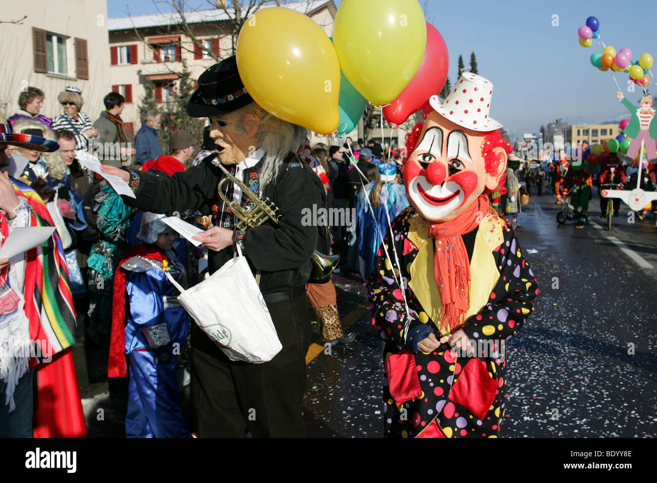 Clown in the Carnival procession in Littau, Lucerne, Switzerland ...