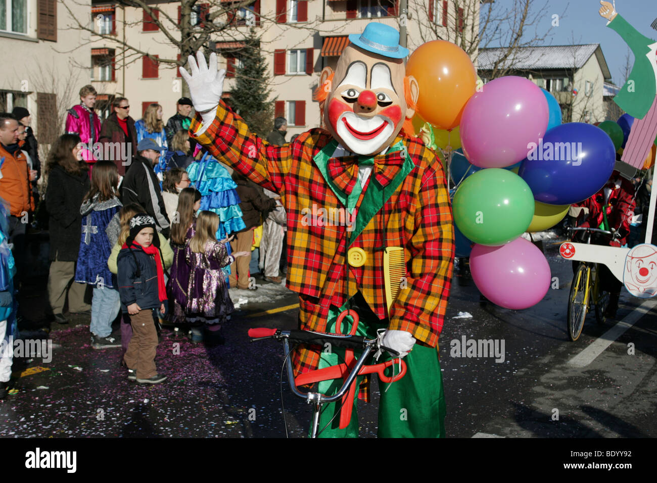 Clown in the Carnival procession in Littau, Lucerne, Switzerland ...