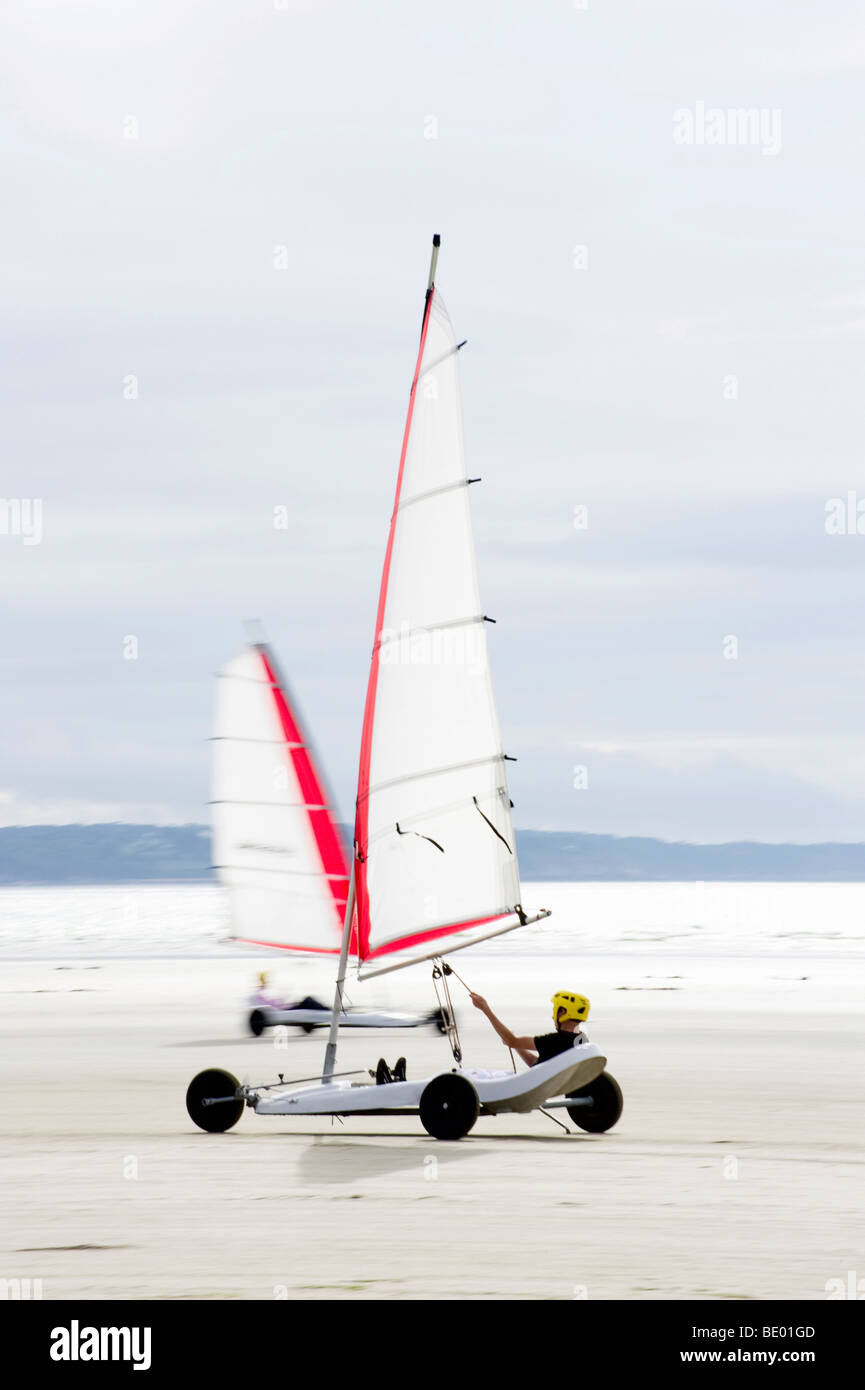 Sand yacht land sailing on the coast of Brittany, France, Europe Stock ...