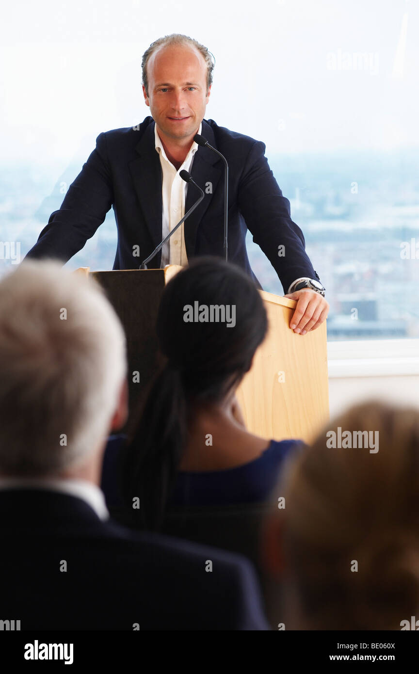 Man woman podium leadership hi-res stock photography and images - Alamy