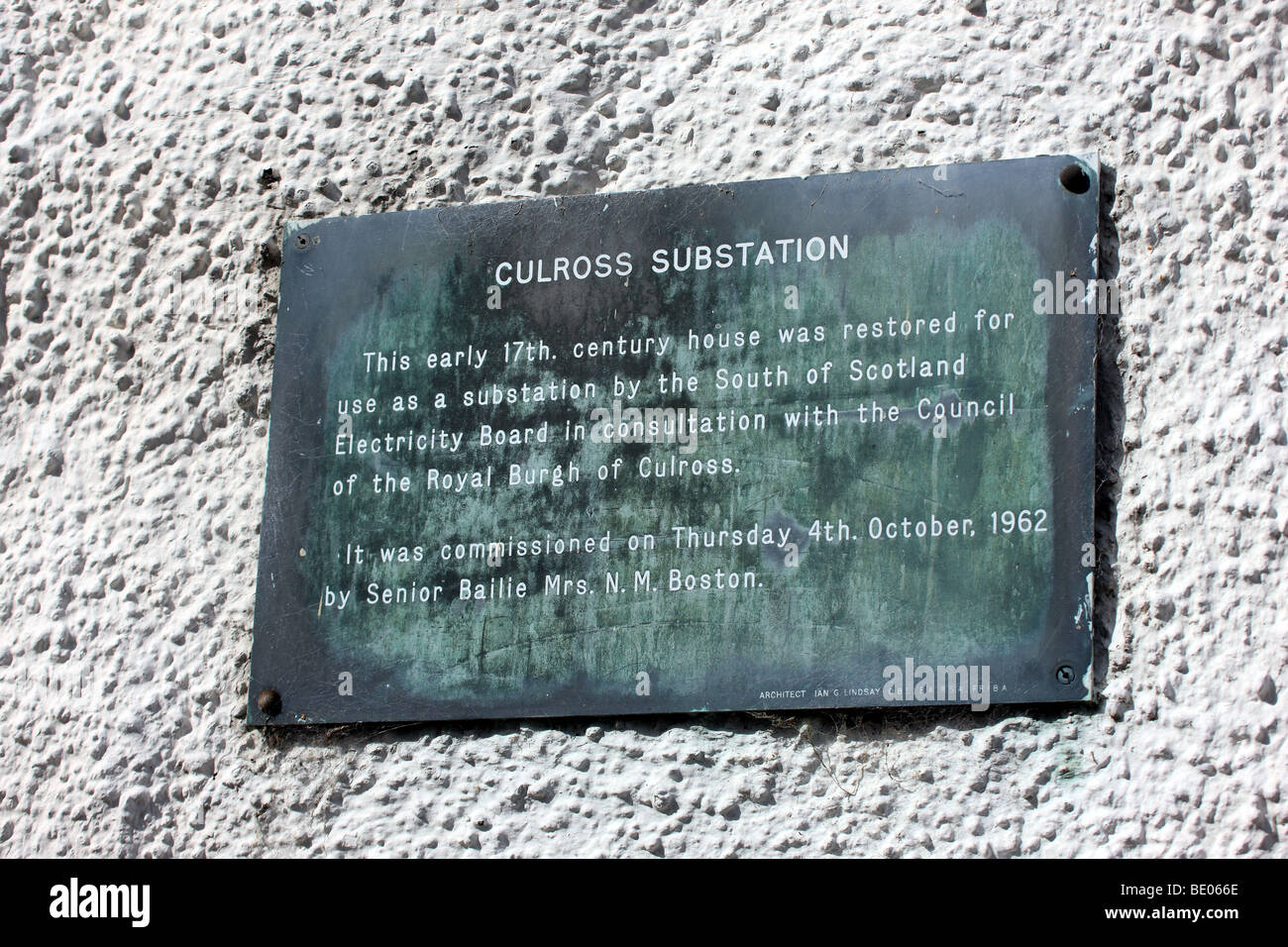 Plaque outside the Culross Substation giving information about its ...