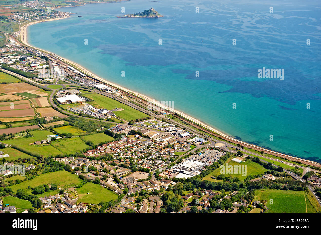 Aerial view of seaside town Stock Photo - Alamy