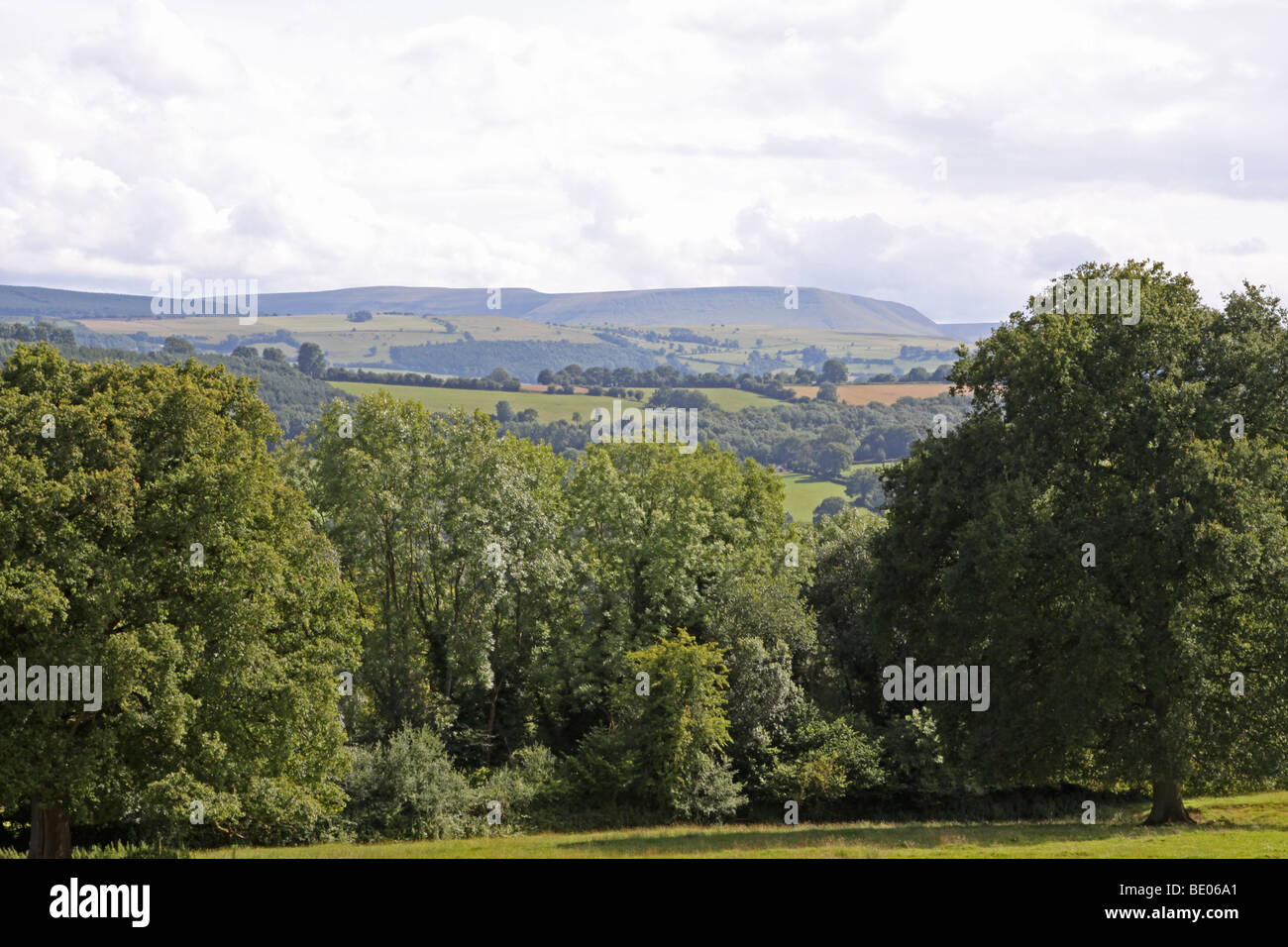 Whitney on Wye looking towards Hay Bluff in the Black Mountains Stock ...