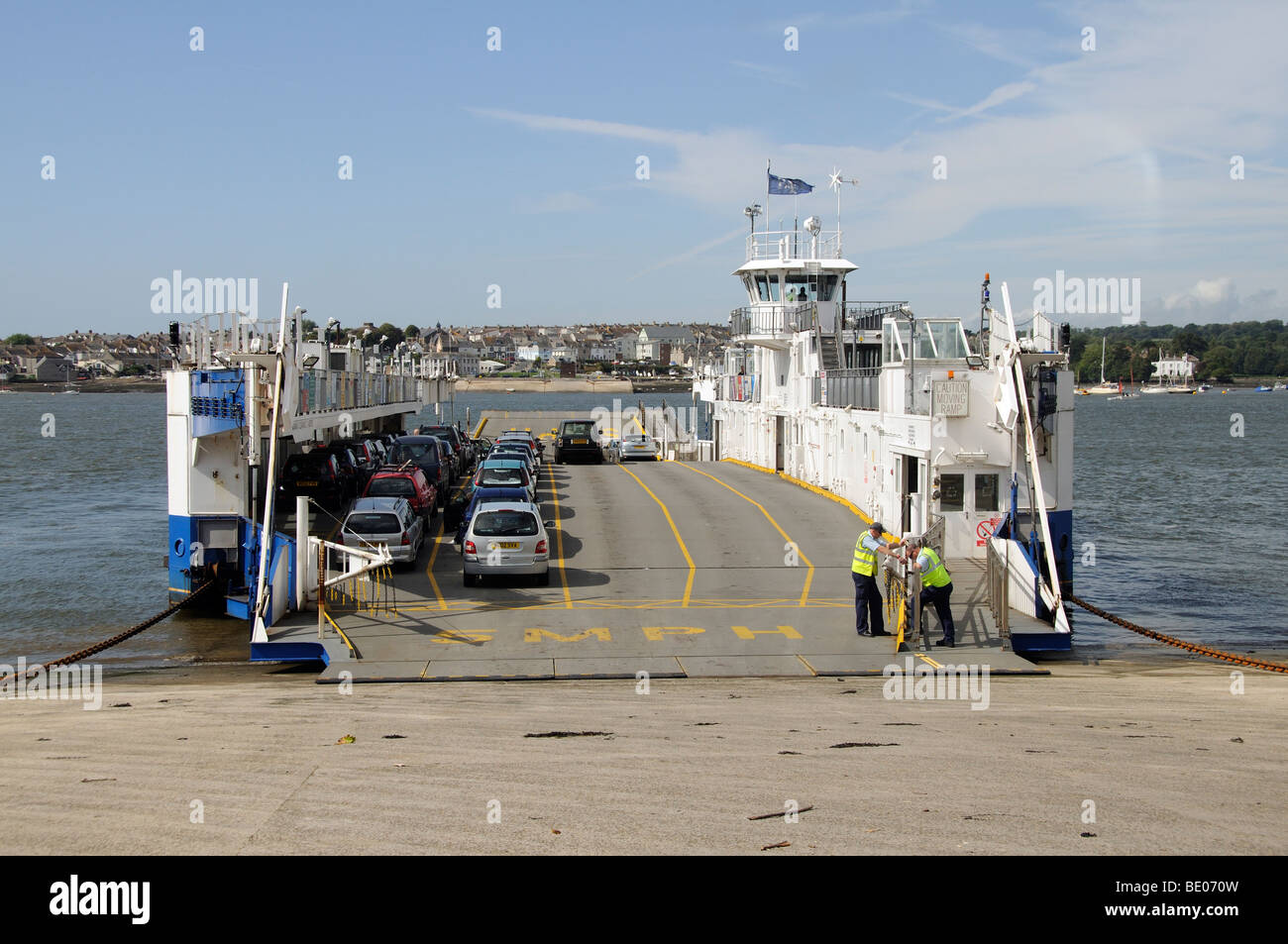 Torpoint ferry and the Tamar River between Devonport Plymouth in Devon ...