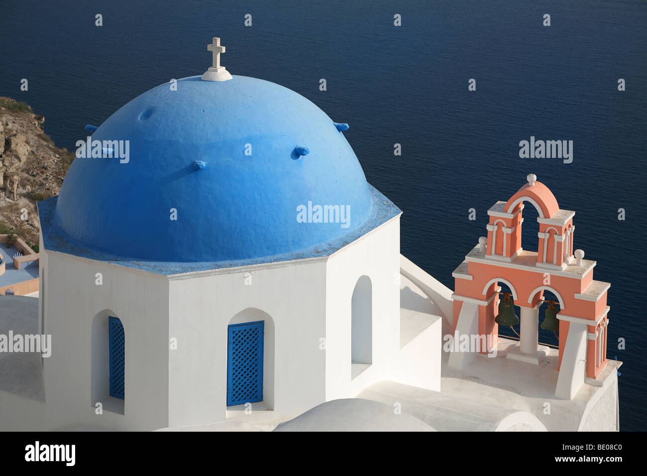 Blue church cupola on Santorini Island, Greece Stock Photo - Alamy