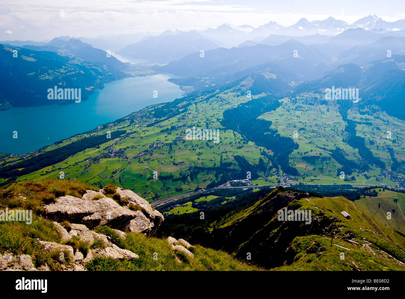 View from Mount Niesen (2336-meter-high) Swiss Alps. Thunersee Stock ...