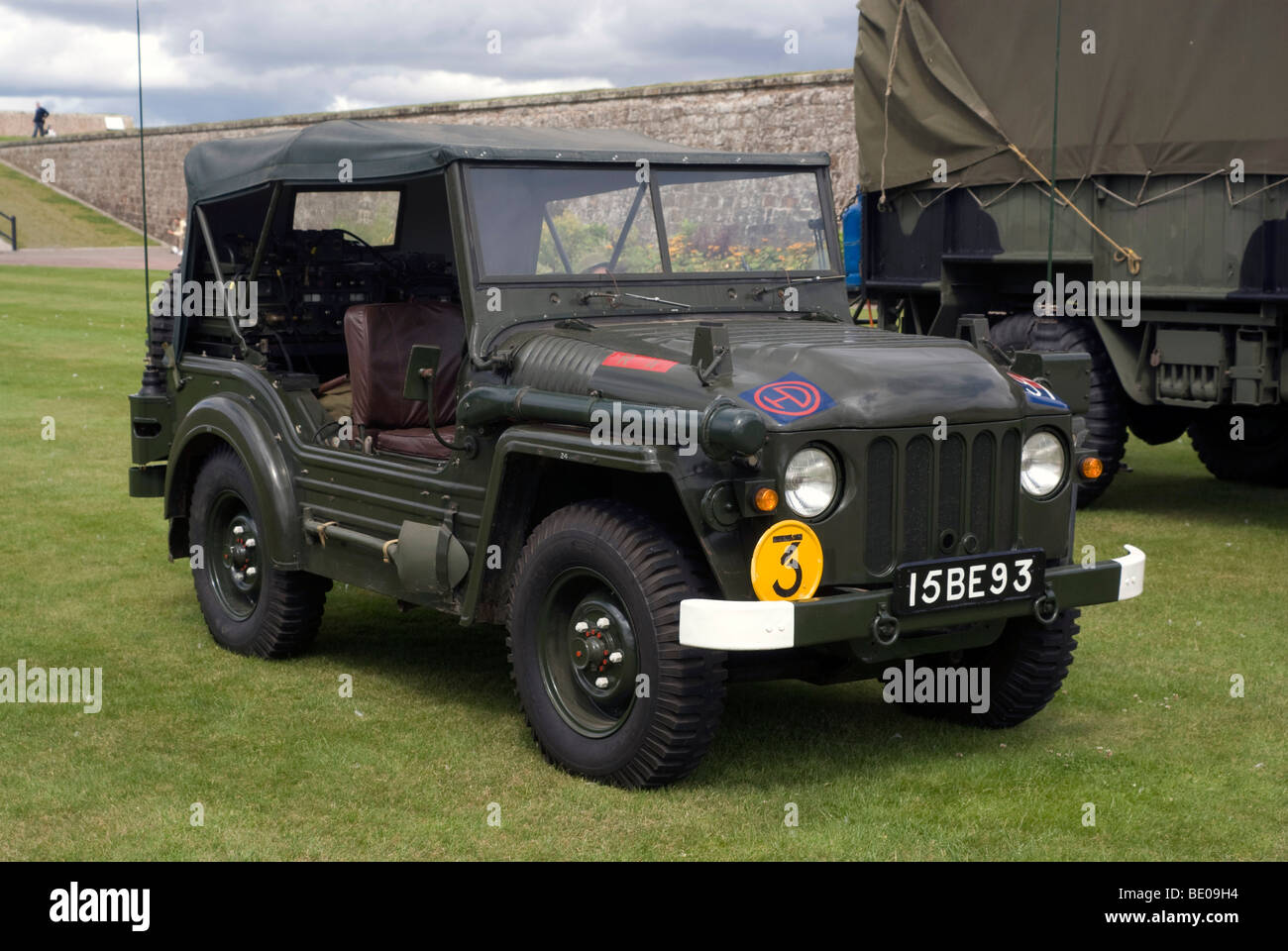 A World War II army vehicle on a grassy area at Fort George, near ...