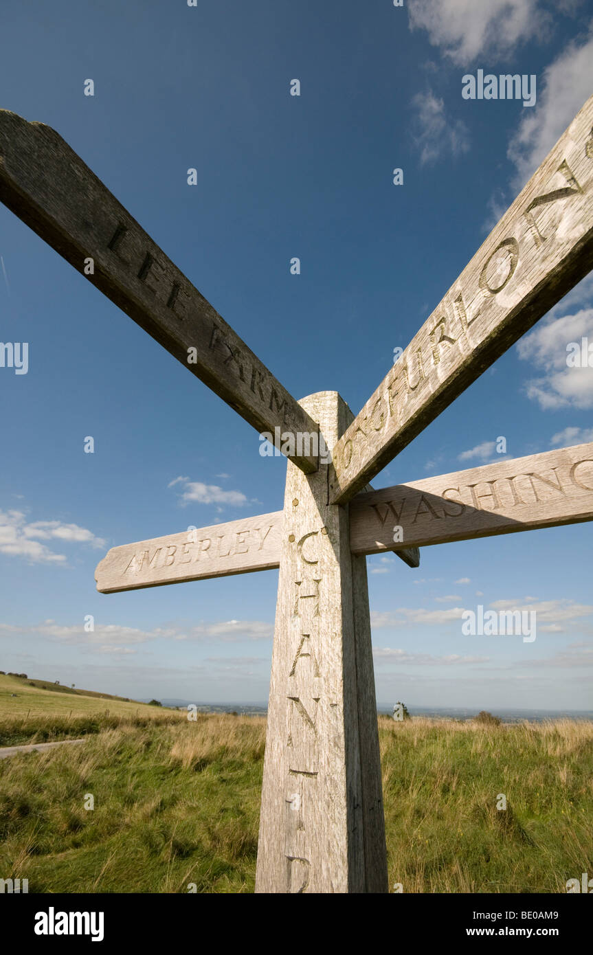 South Downs Sussex Downs old wooden signpost on the south downs for ...
