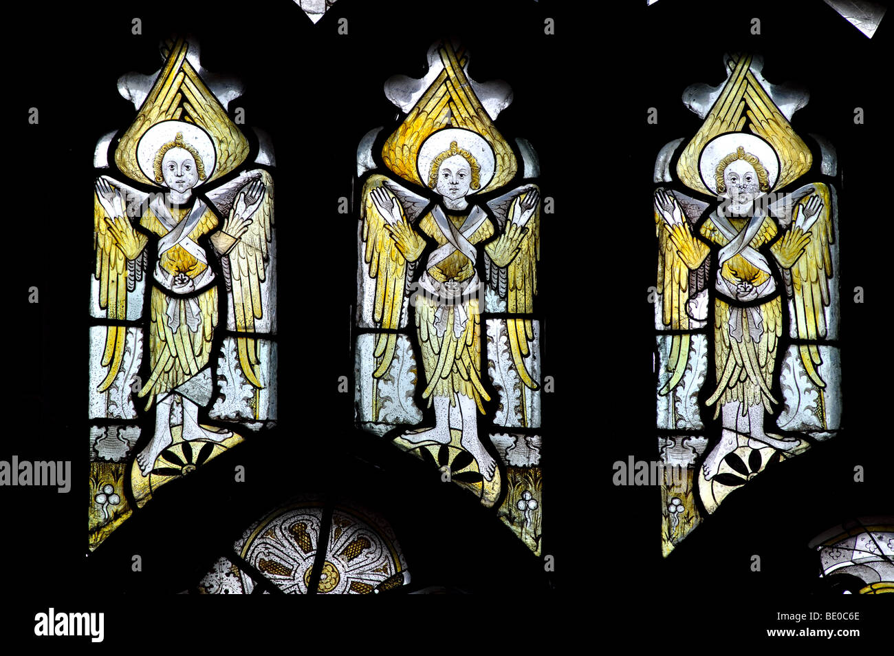 Medieval stained glass, All Saints Church, Odell, Bedfordshire, England ...