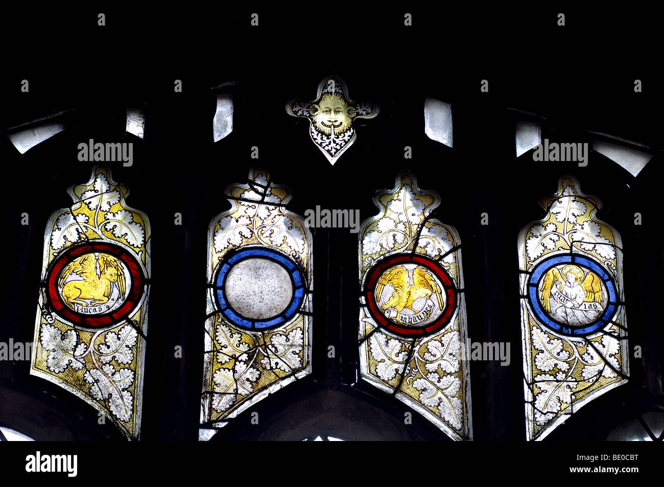 Medieval stained glass, All Saints Church, Odell, Bedfordshire, England ...