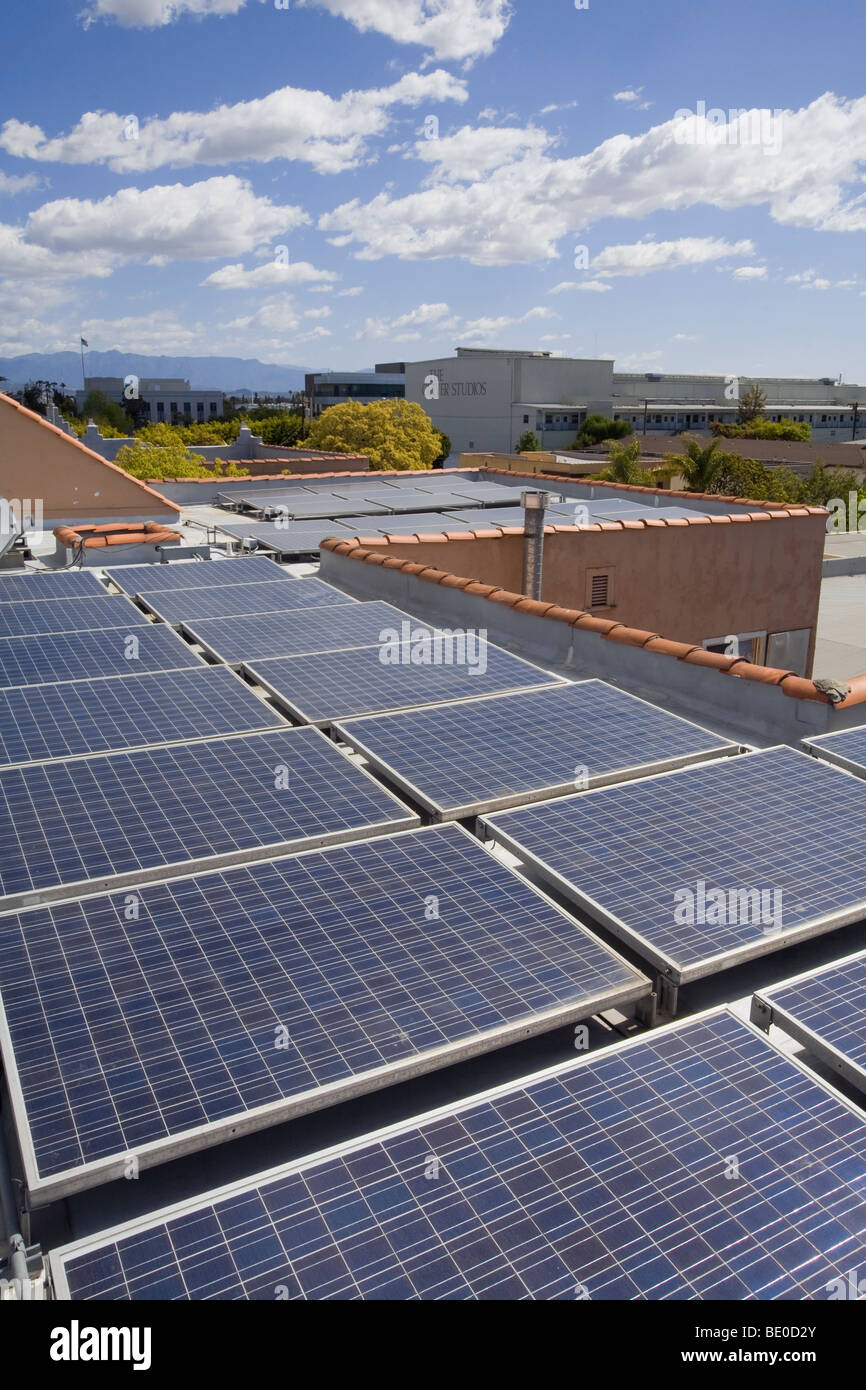 A roof mounted, grid tied Solar Voltaic solar panel array, Culver City ...