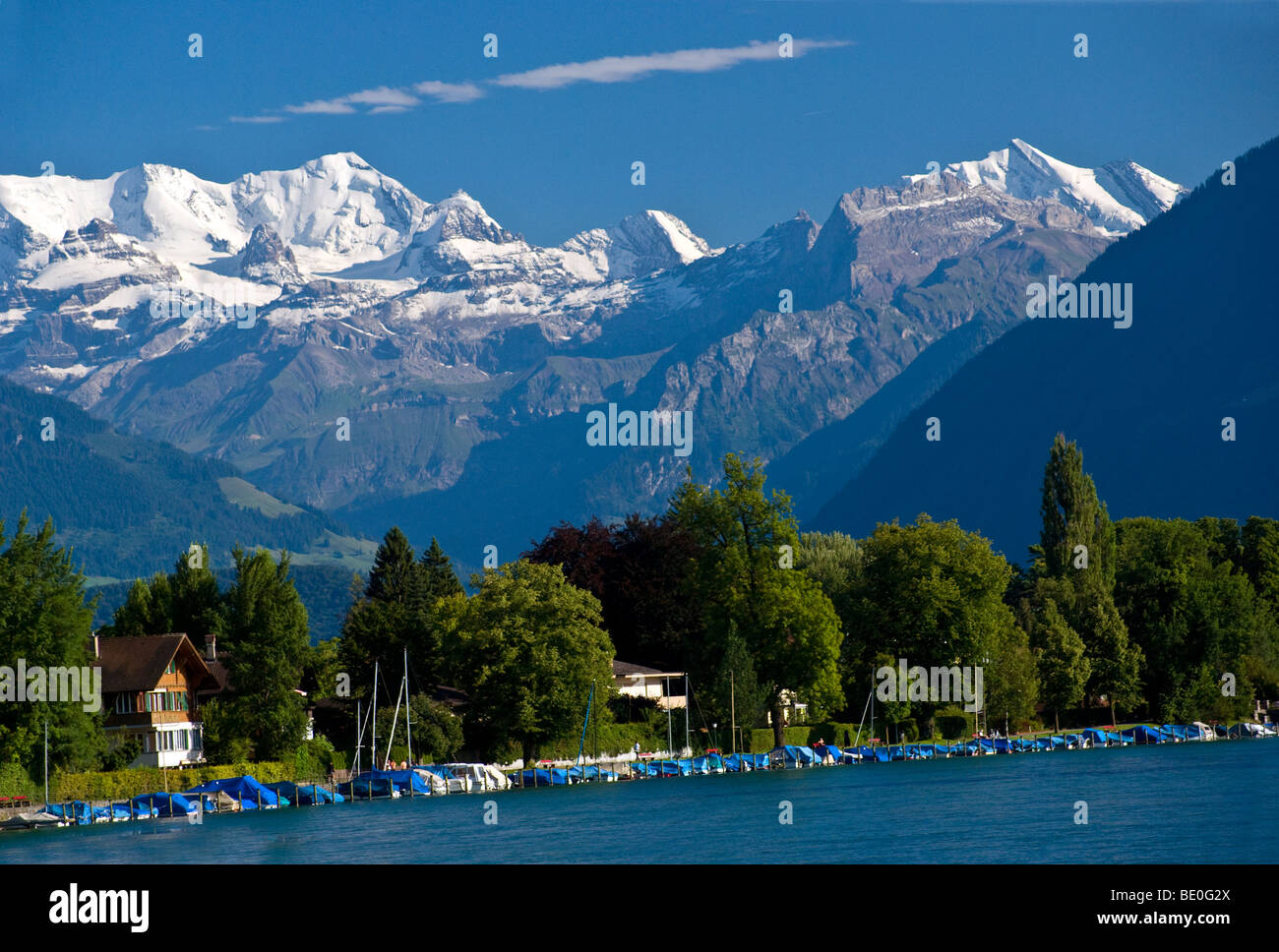 Lake Thun in the Swiss town of Thun. Alps mountains.Thunersee Stock ...