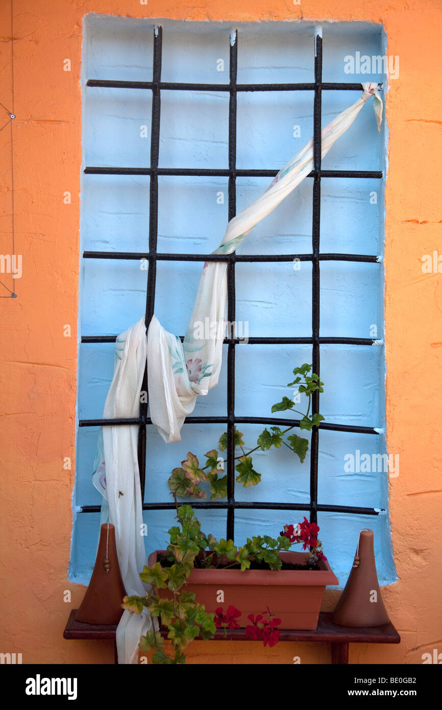 decorated window in Skiathos,Greece Stock Photo - Alamy