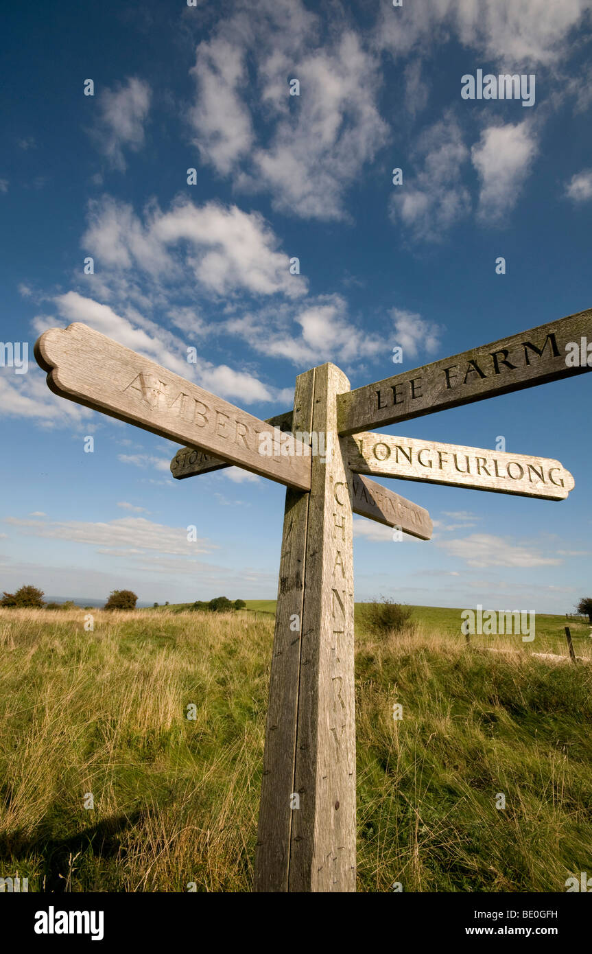 South Downs Sussex Downs old wooden signpost on the south downs for ...