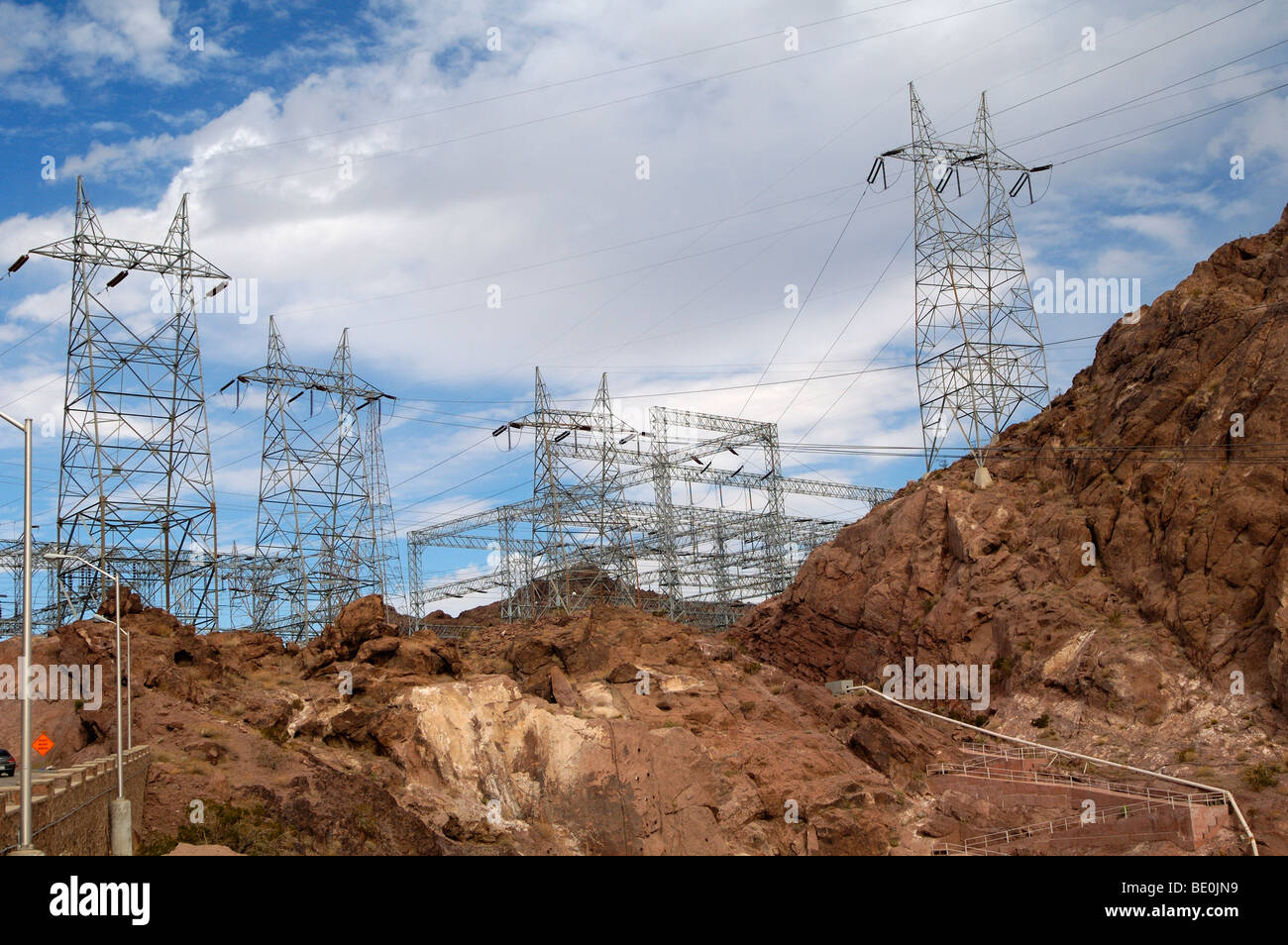 Power lines at Hoover Dam located on the Colorado River between Nevada ...