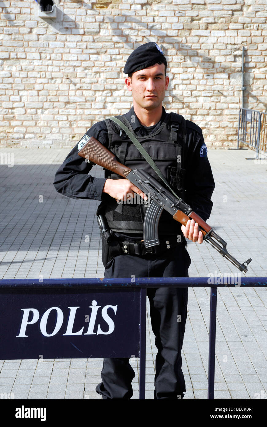 Turkish police officer on Taksim Square, Taksim Cumhuriyet Abidesi ...