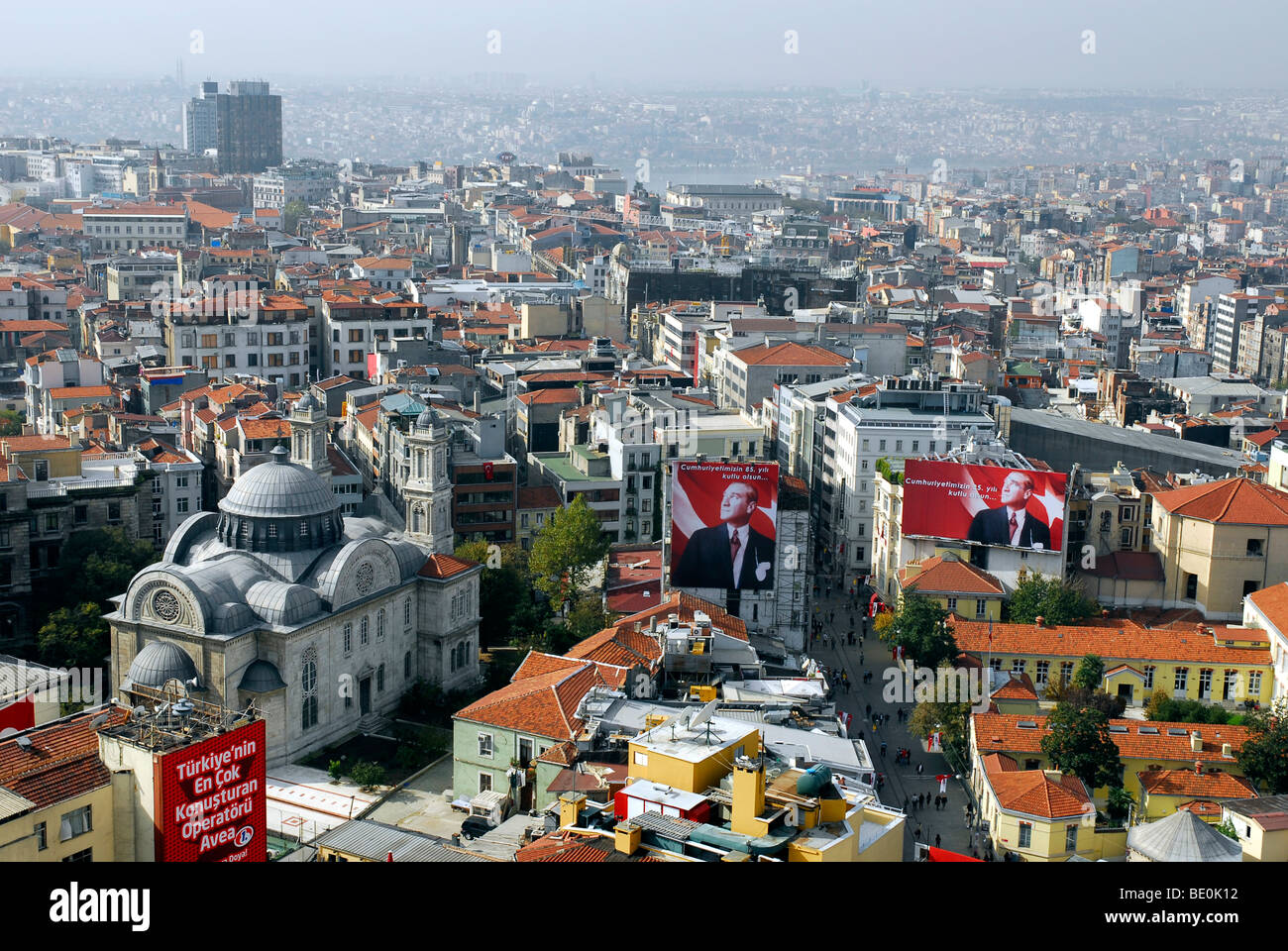 View from a rooftop at Taksim Square, the view along the Istiklal ...