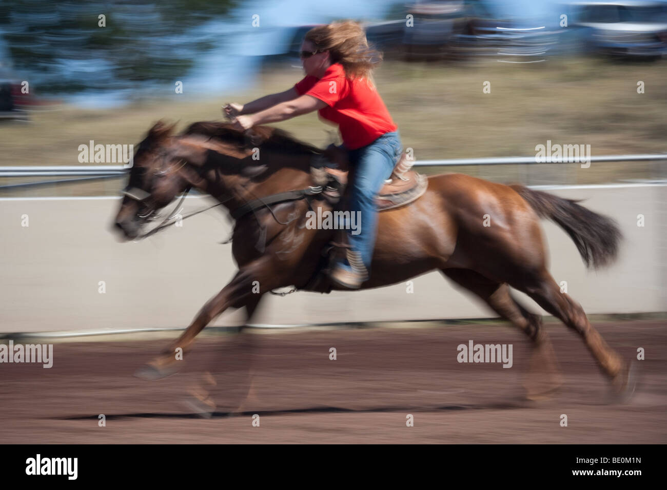 Woman barrel racer at rodeo in Hawaii Stock Photo - Alamy