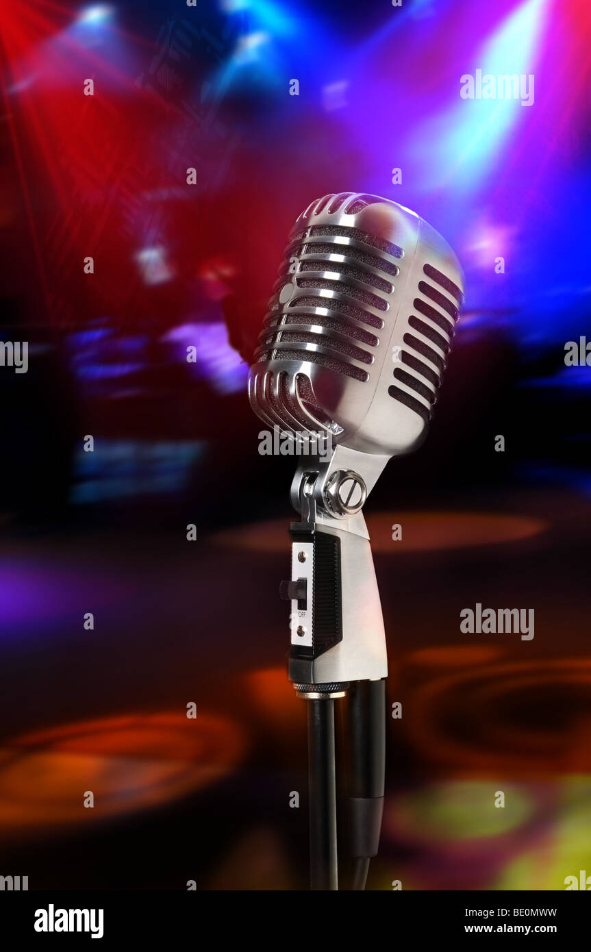 VIntage microphone and background lights Stock Photo - Alamy