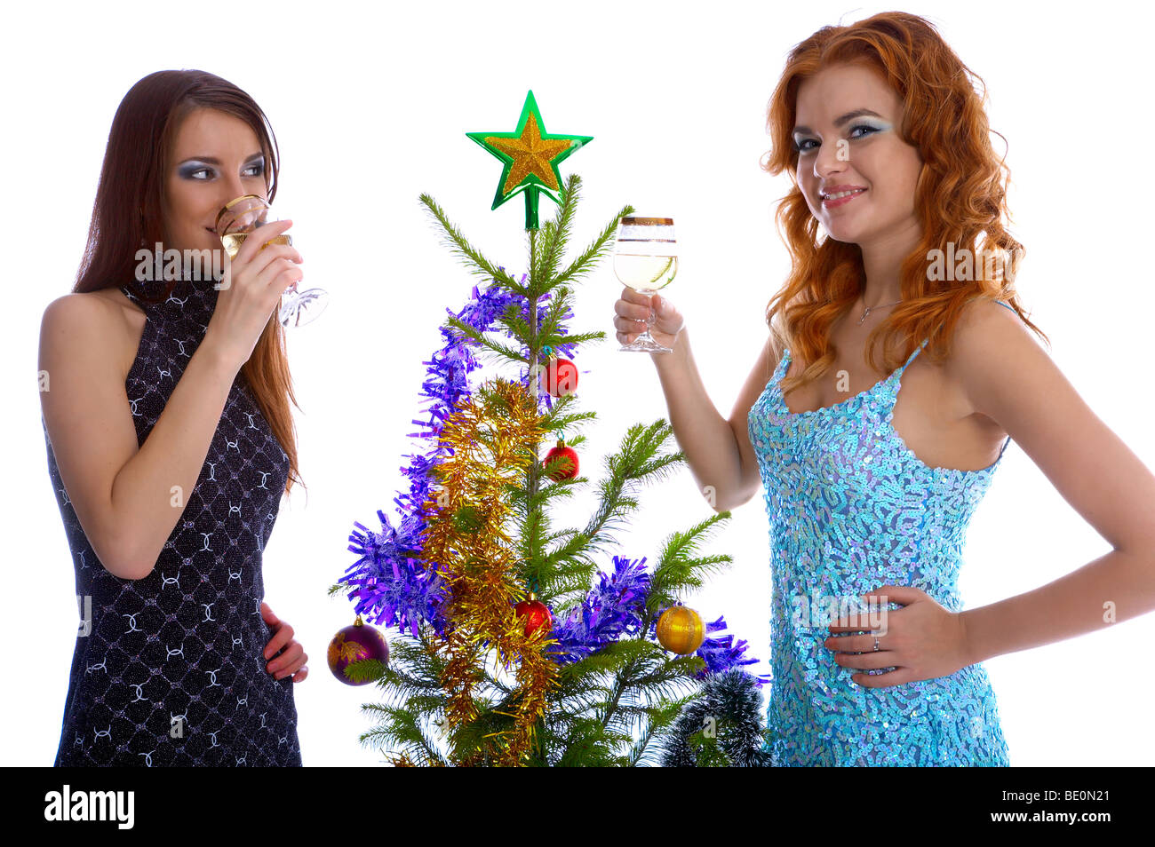 two beautiful models celebrating new year Stock Photo - Alamy