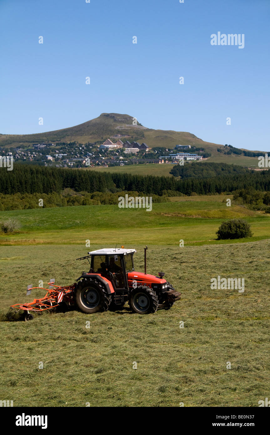 Haymaking : A tractor tedding a freshly cut meadow Stock Photo - Alamy