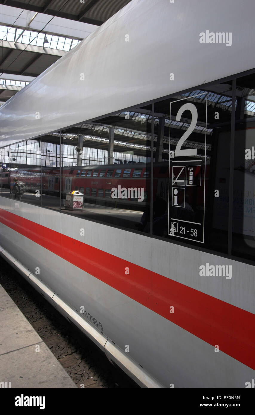Second class coach in a German Intercity-Express train. Munich Main ...