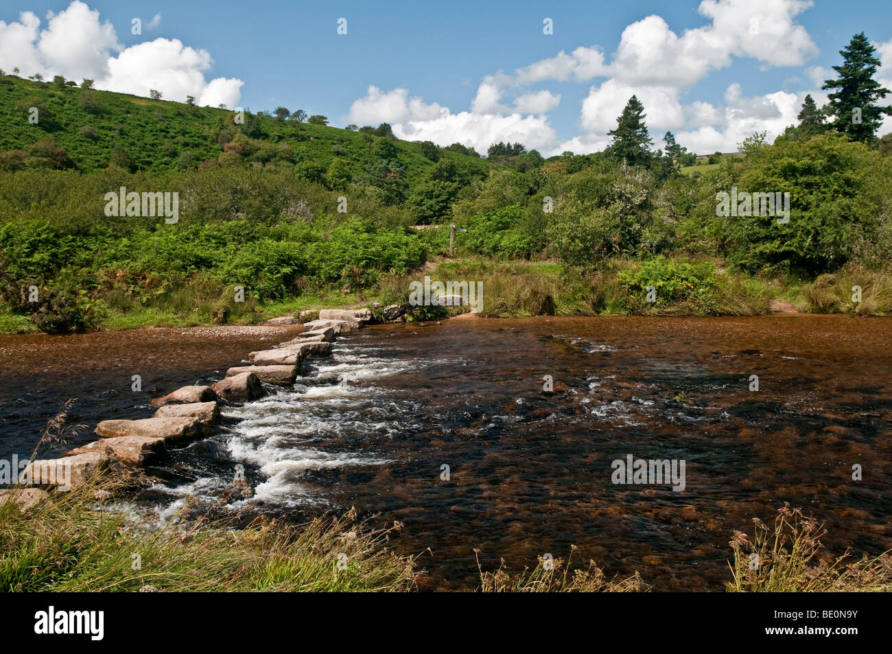 Traditional stone crossing over River, Dartmoor, Devon, England Stock ...