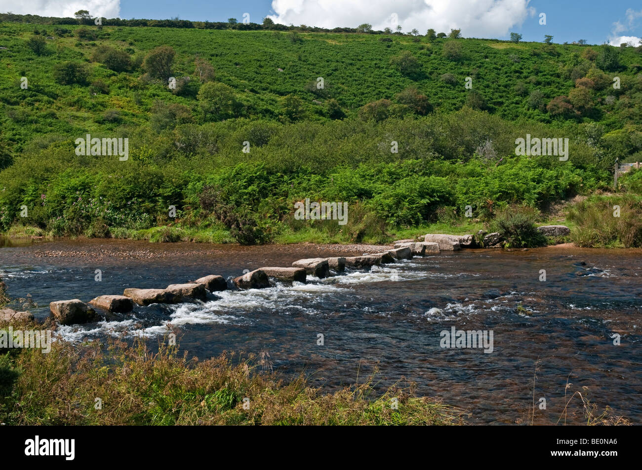 Traditional stone crossing over River, Dartmoor, Devon, England Stock ...