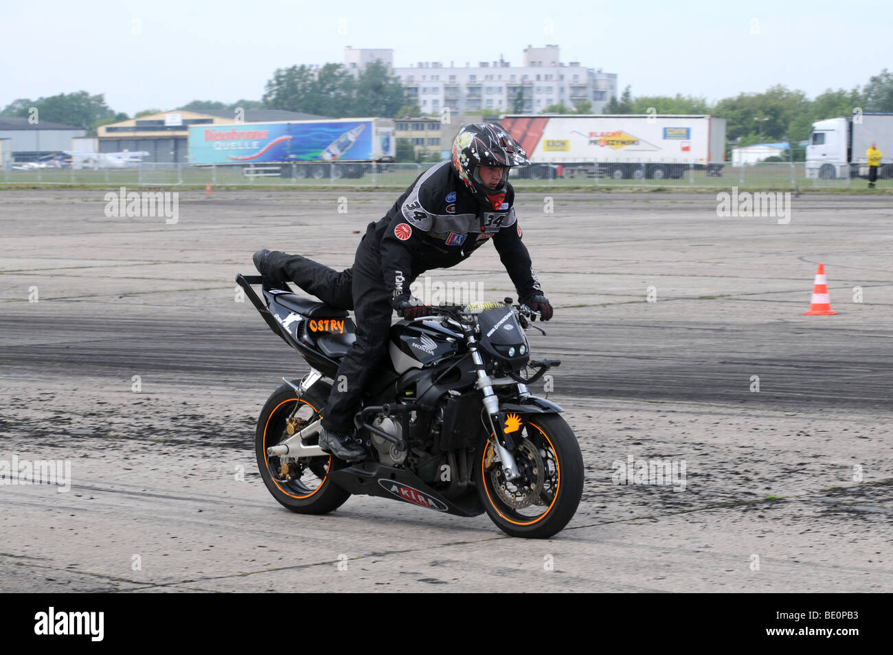 Streetbike freestyle stunt riders show in Warsaw, Poland - man on his ...