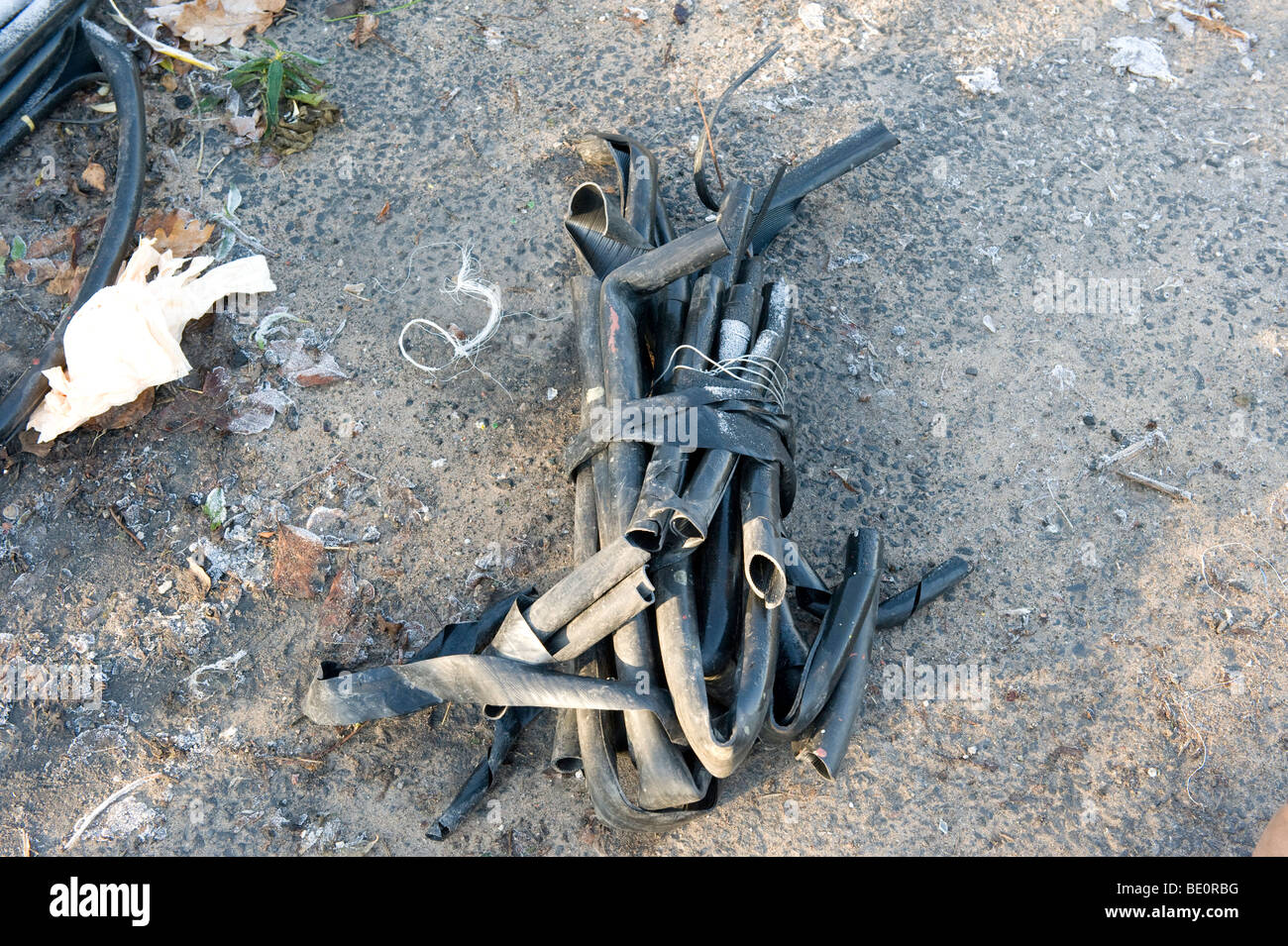 Plastic shielding stripped from steel wired armored cable by thieves ...