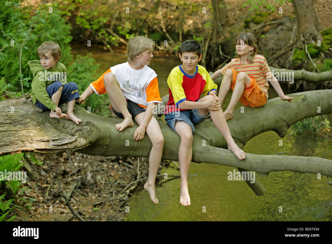 kids playing in a forest Stock Photo - Alamy
