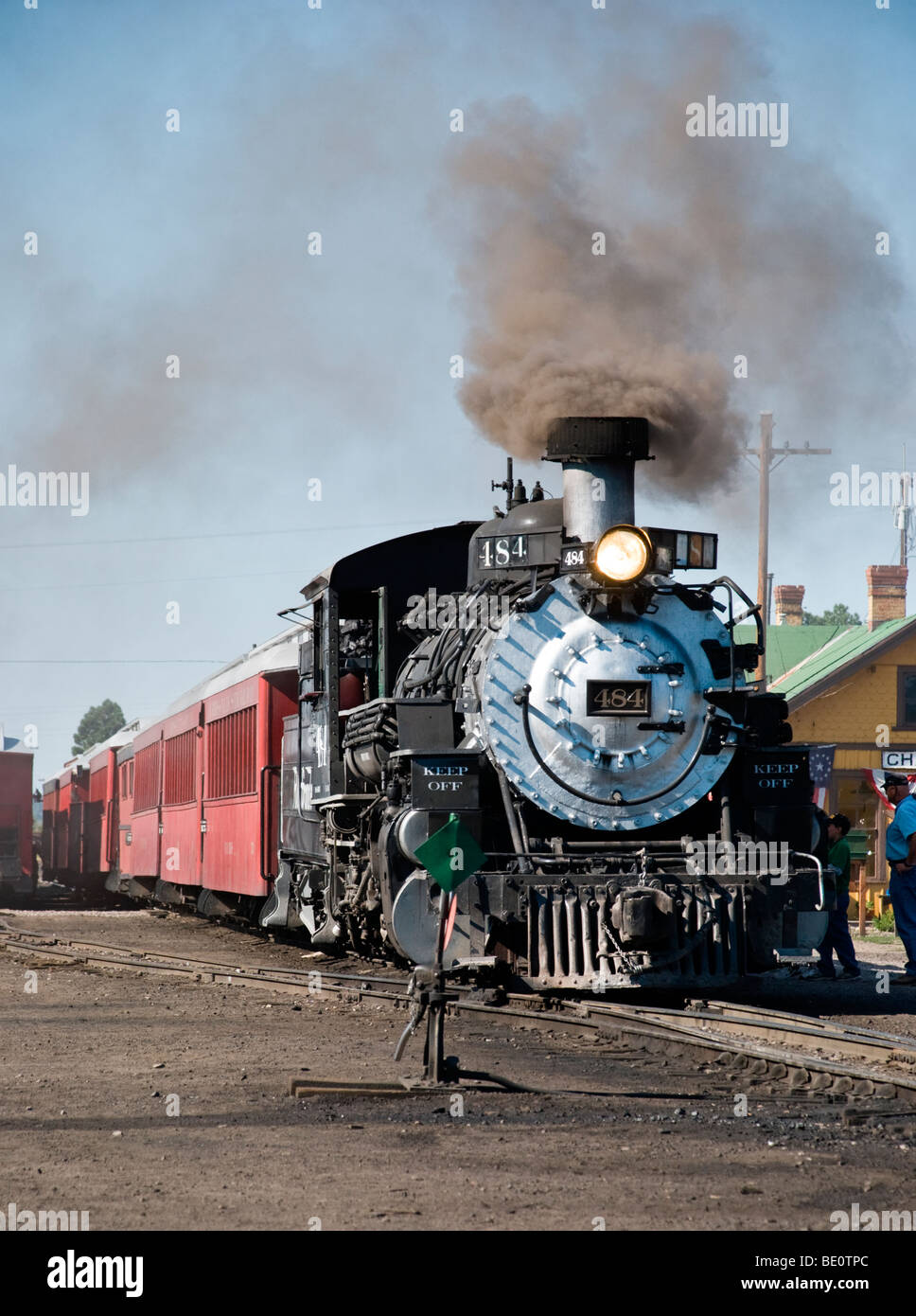 A "Cumbres & Toltec" steam locomotive is readied for it's 64-mile ...