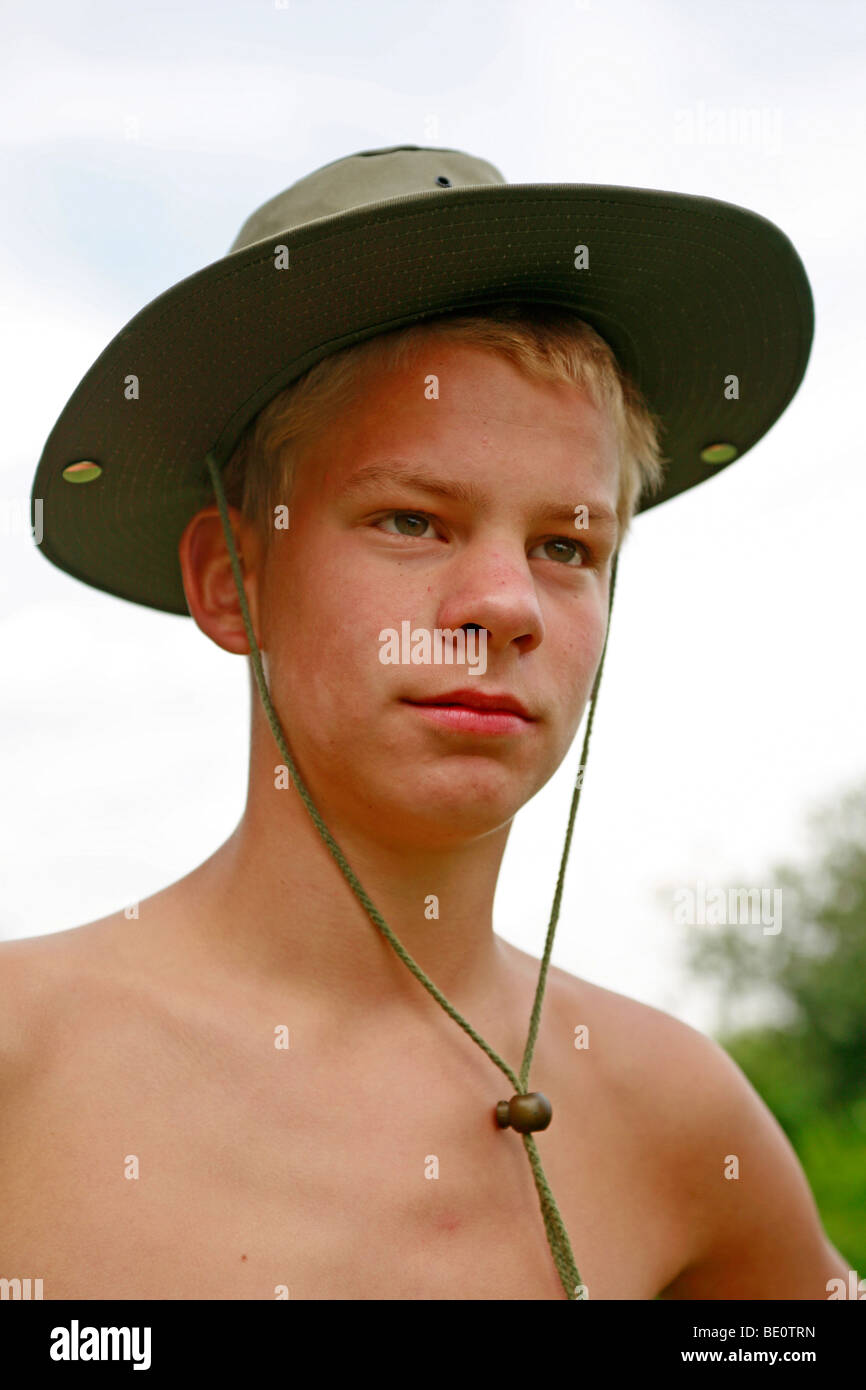 portrait of a young boy wearing a hat Stock Photo - Alamy