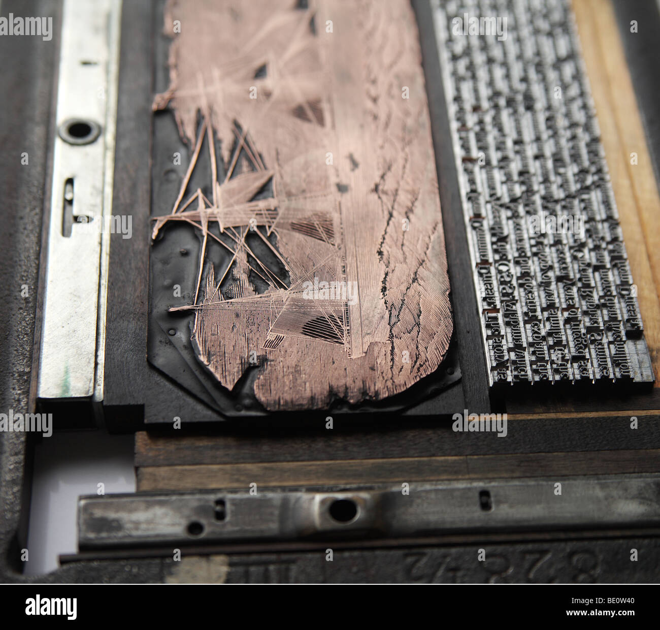 letterpress metal type and a cut of a ship ready for printing Stock ...