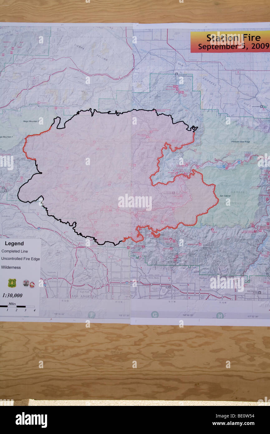Map of controlled and uncontrolled areas of Station Fire Sept 5, 2009 ...