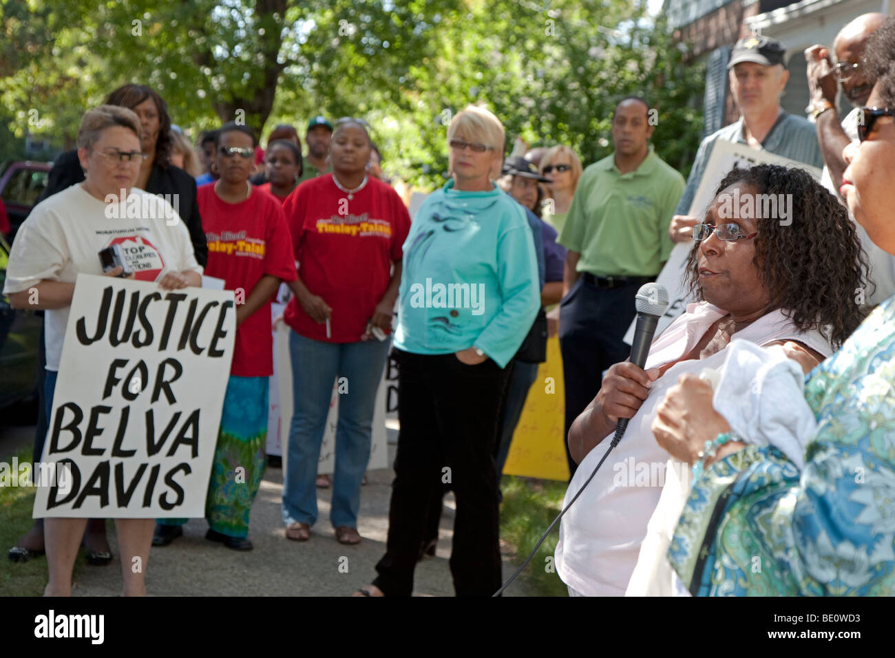 Protest against home foreclosure in middle class neighborhood of ...