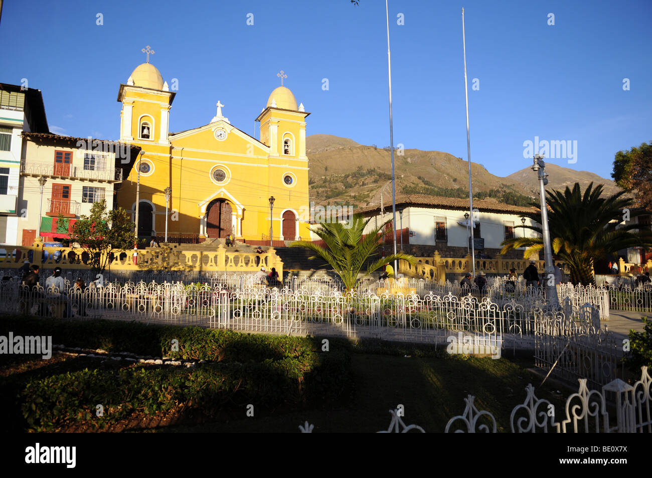Townsquare in Cajabamba, with Chochoconday mountain in the northern ...