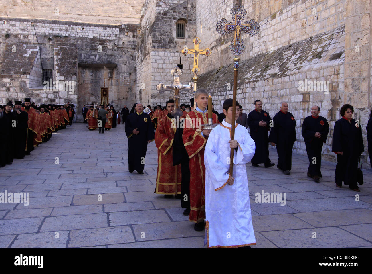 Bethlehem, the Greek Orthodox Christmas procession in Manger Square ...