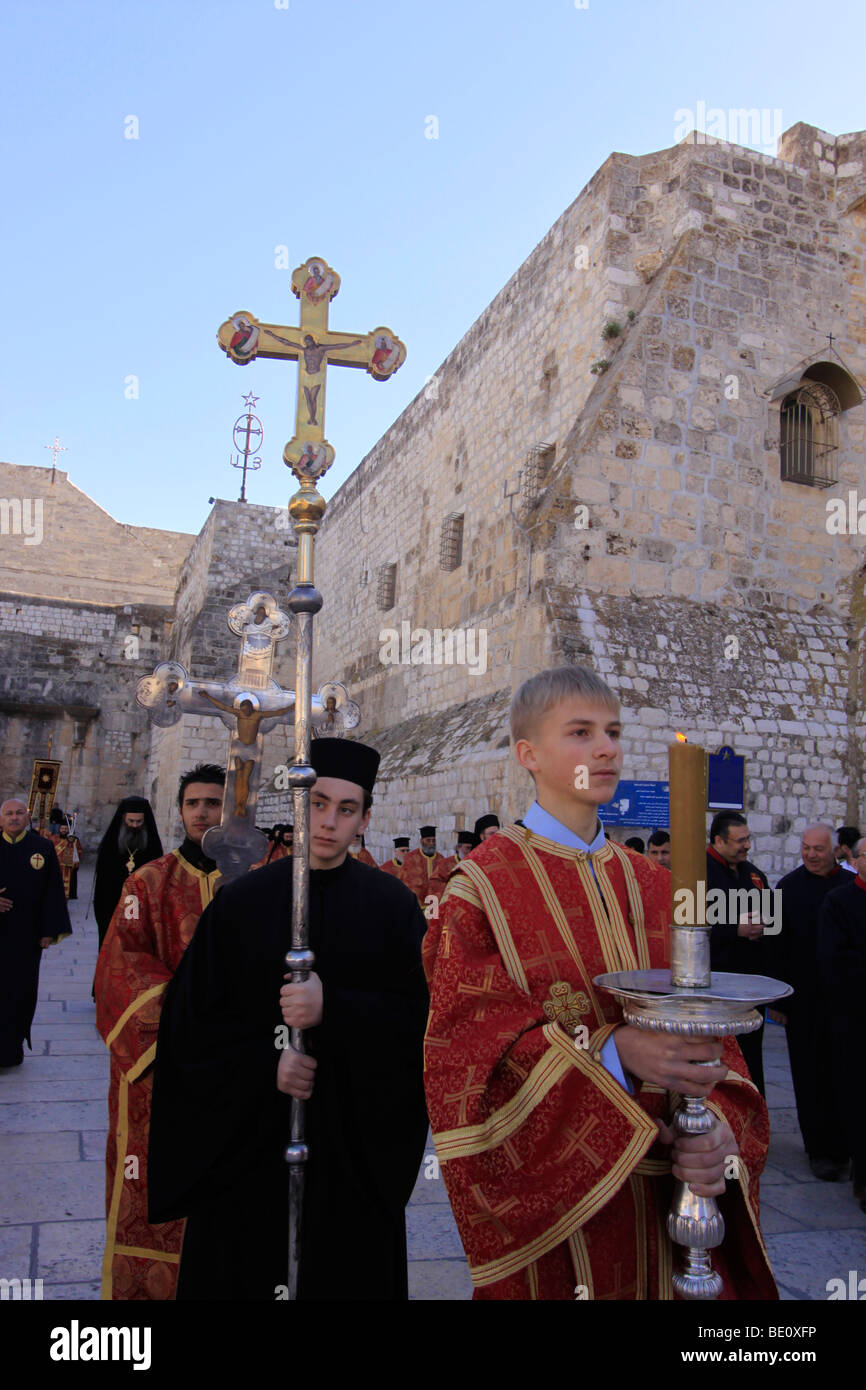 Bethlehem, the Greek Orthodox Christmas procession in Manger Square ...